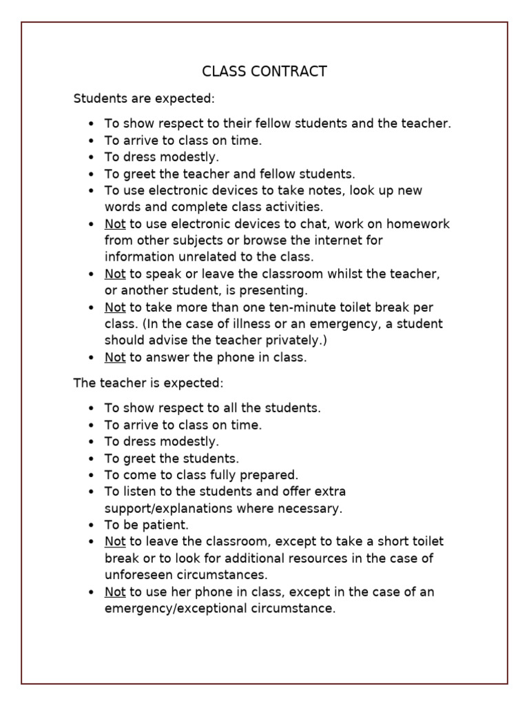 Class Contract Expectations | PDF