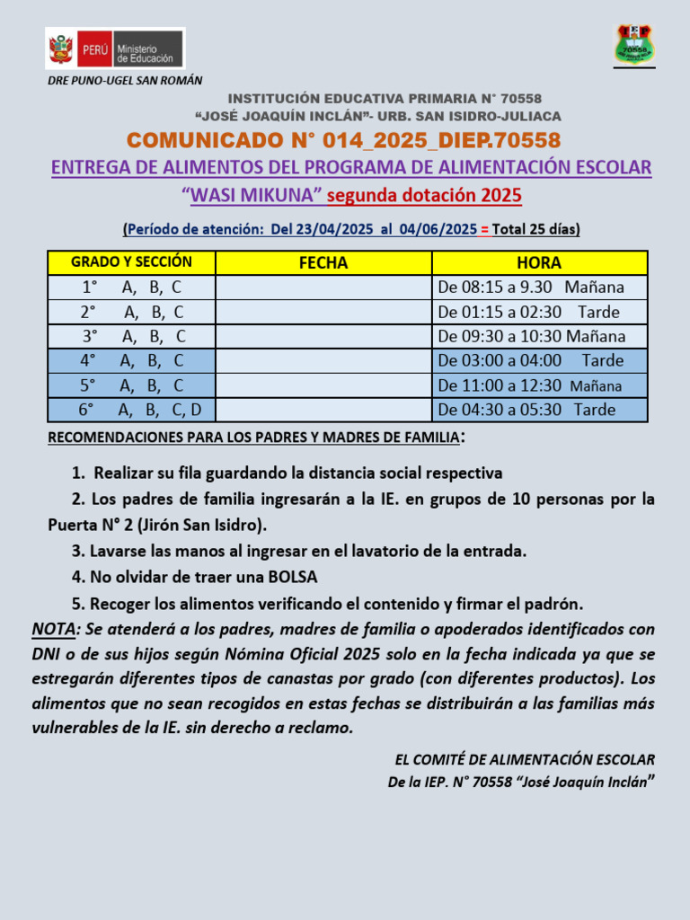 COMUNICADO WASI MIKUNA - 2025 - Abril - Mayo | PDF