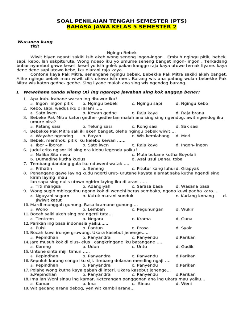 Sts Bahasa Jawa Kelas 5 | PDF