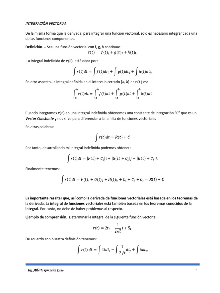 10. INTEGRACION DE FUNCIONES VECTORIALES | PDF | Integral | Vector Euclidiano