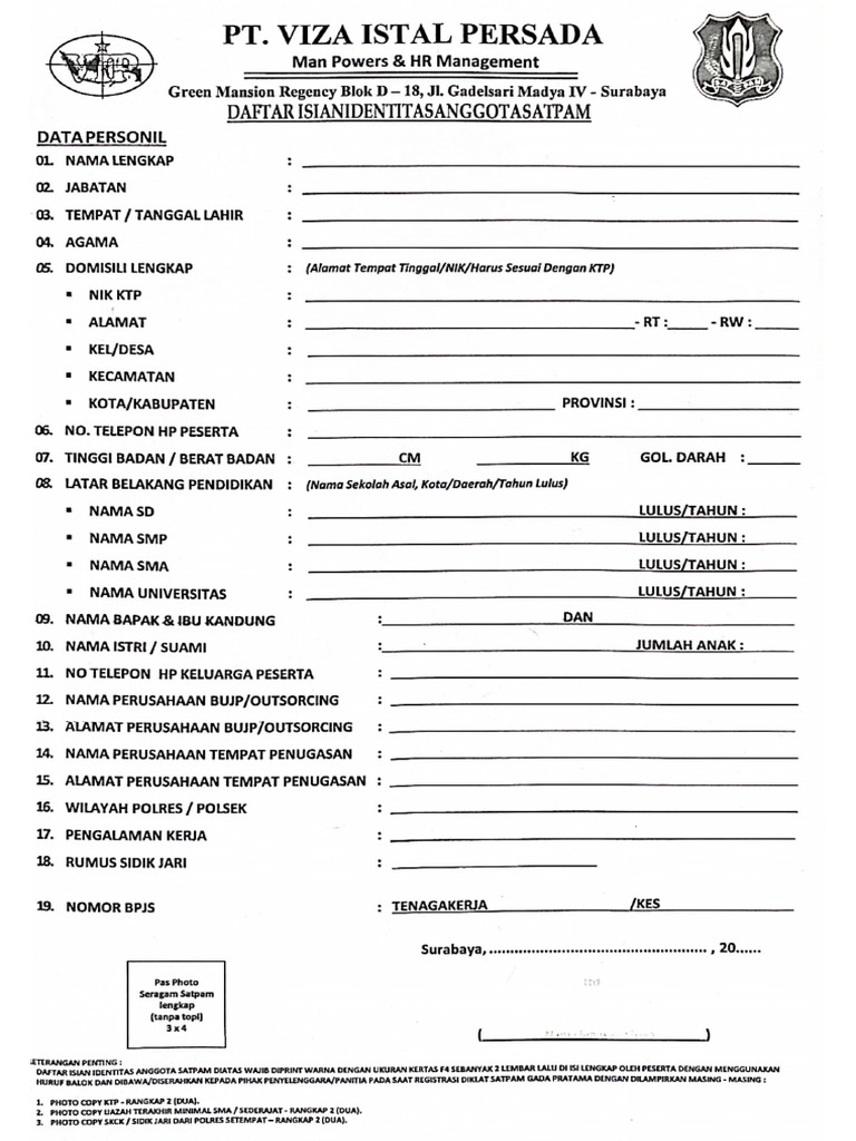 Form Pendaftaran Diklat | PDF