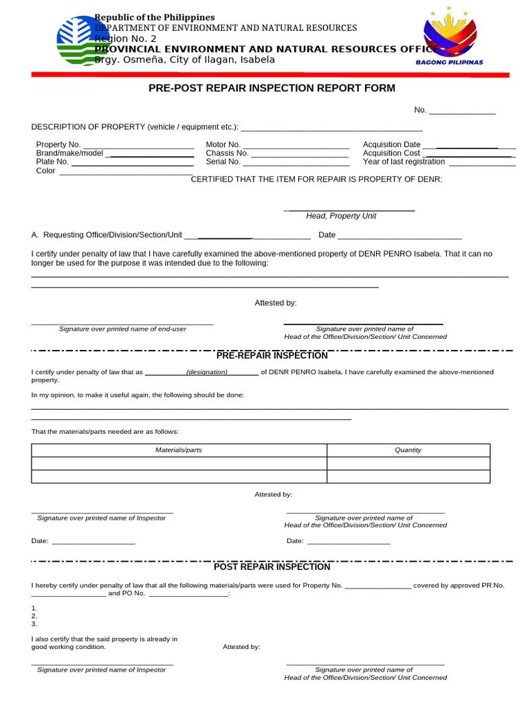 Pre-Post Repair Inspection Report Form | PDF | Transport | Vehicles