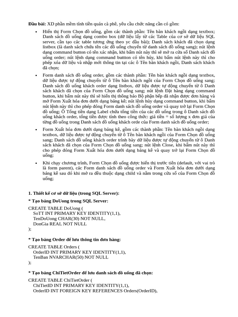 BTTH Code App Dat Hang Quan Cafe | PDF