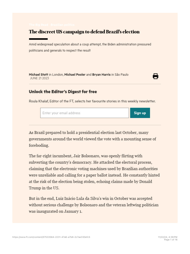 The Discreet US Campaign To Defend Brazil's Election | PDF | Luiz ...