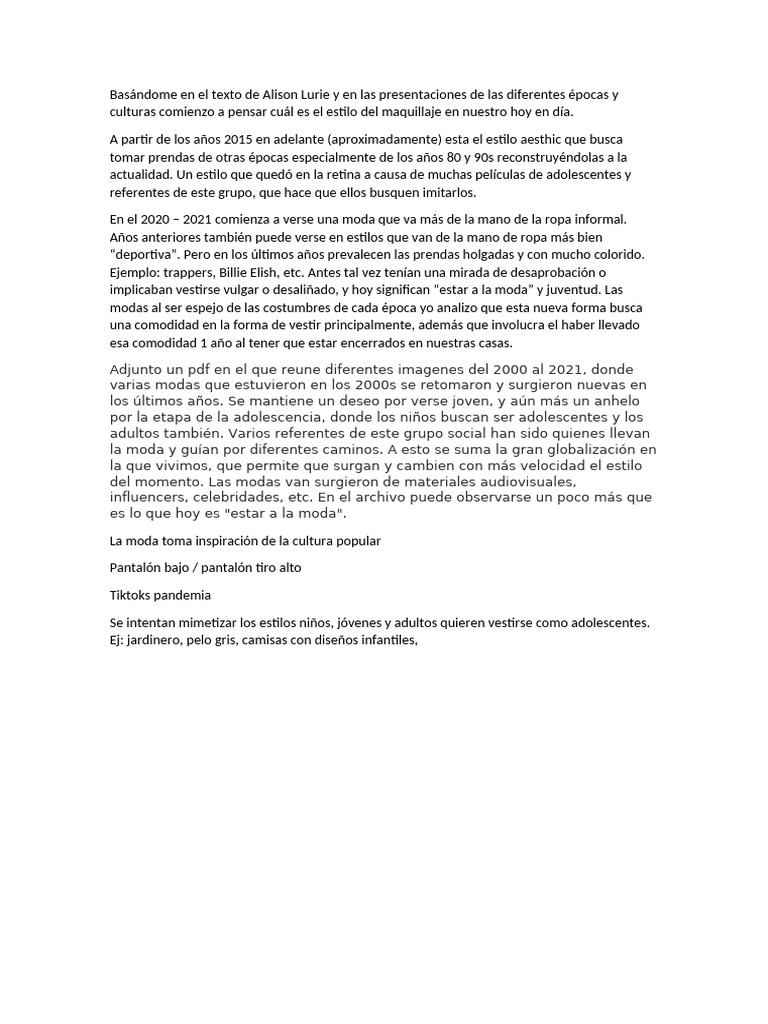 Analisis Moda en La Actualidad Texto | PDF