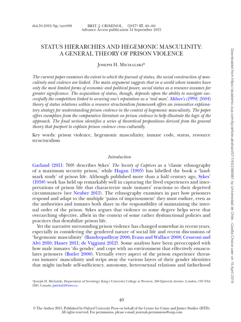 Prison Violence and Hegemonic Masculinity | PDF | Masculinity | Prisoner