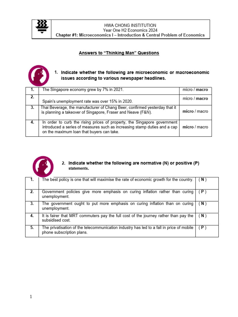 Chapter 1 Thinking Questions | PDF | Economics | Macroeconomics