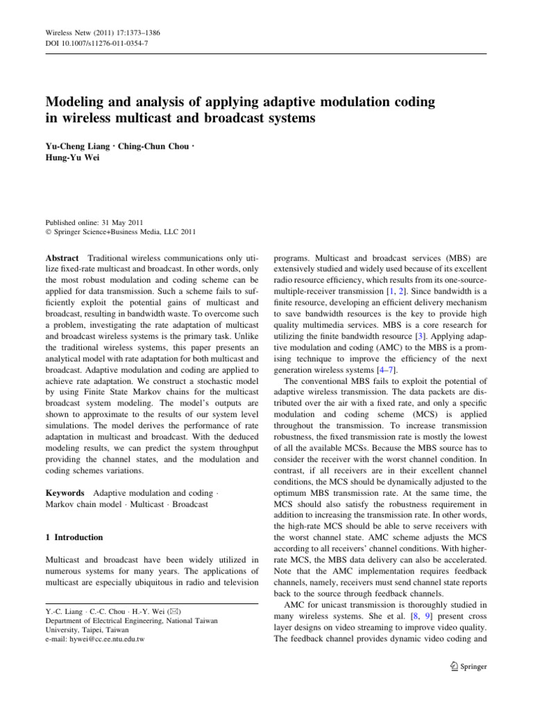 Modeling and Analysis of Applying Adaptive Modulation Coding in Wireless Multicast and Broadcast ...