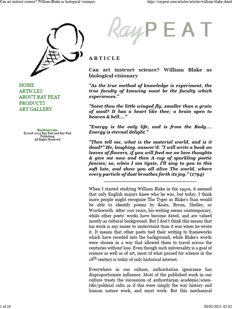 DR Ray Peat - Can Art Instruct Science - William Blake As Biological ...