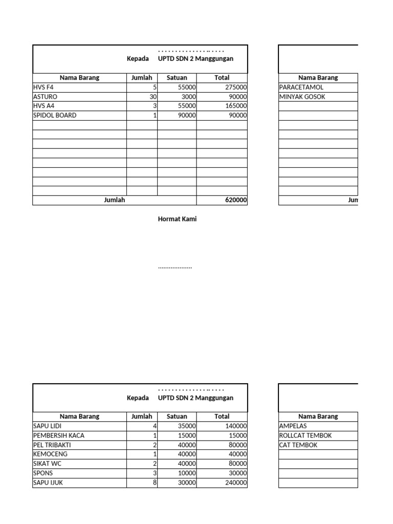 Nota Kosong Kledo Excel | PDF