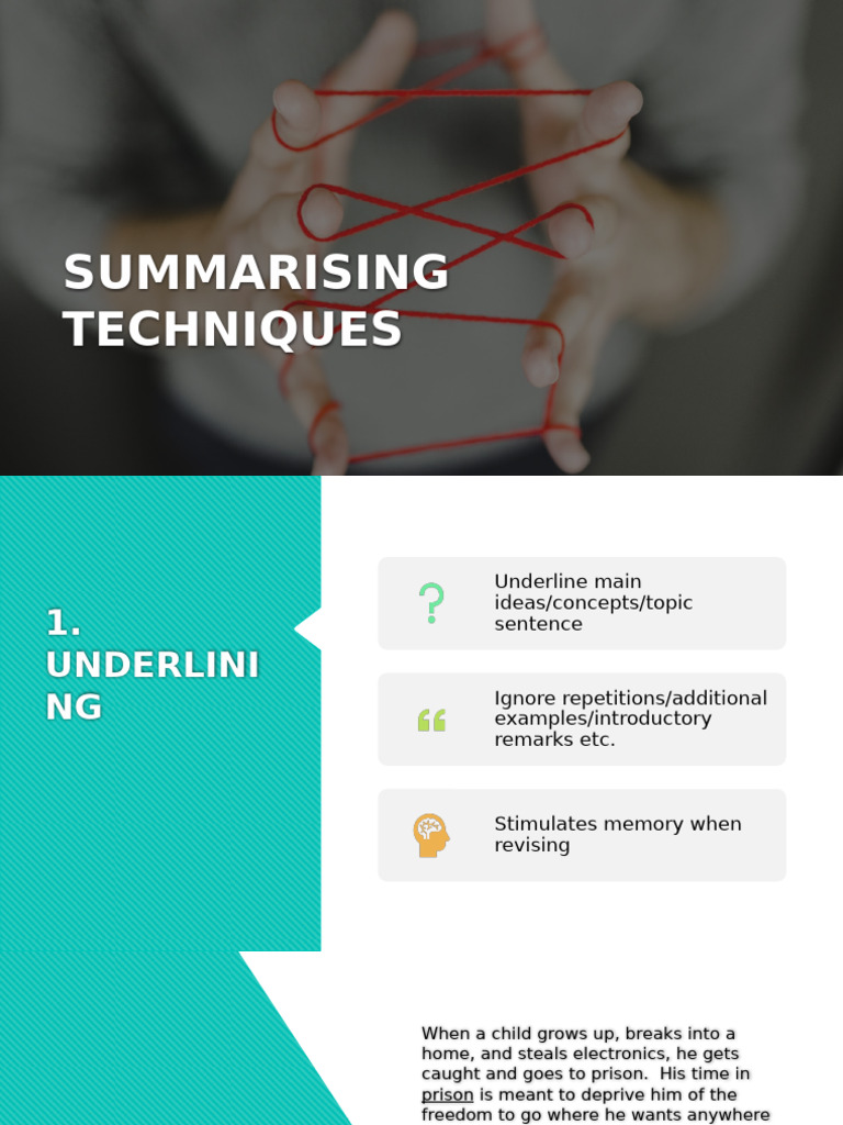 SUMMARISING TECHNIQUES AND PARAGRAPH DEVELOPMENT | PDF | Verb | Adjective