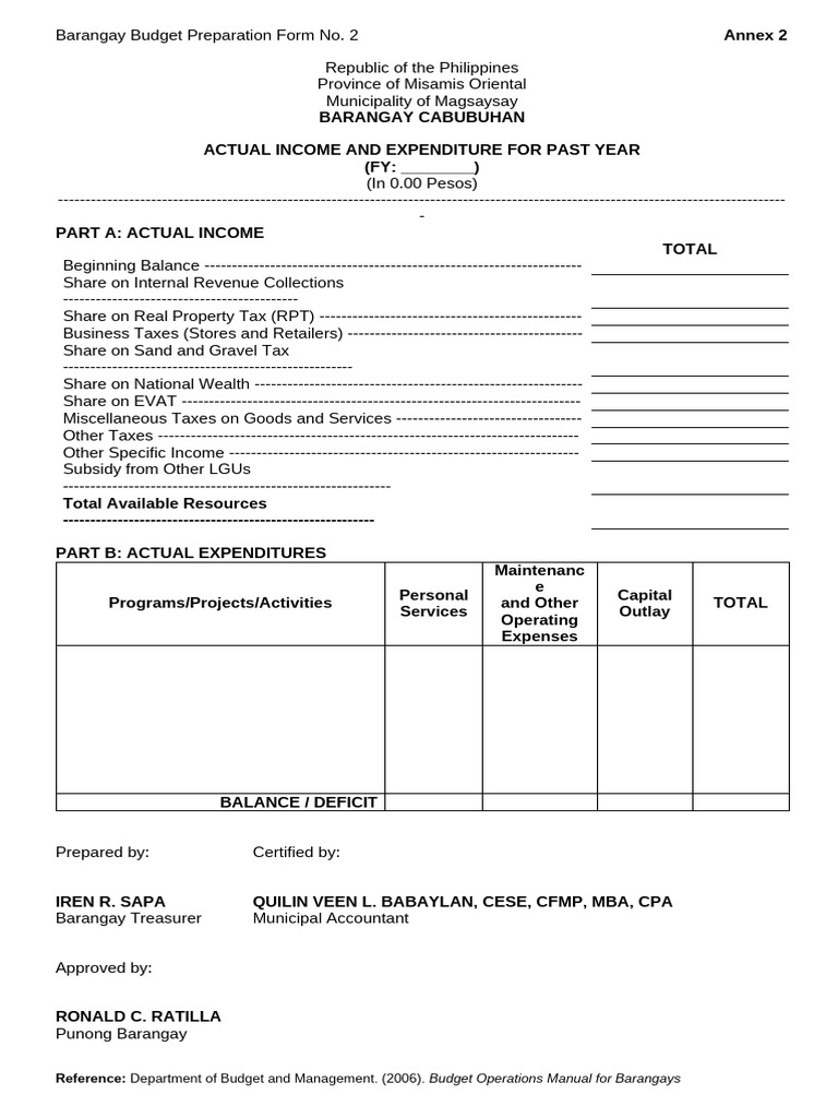 Barangay Cabubuhan Budget Report Form | PDF | Expense | Government