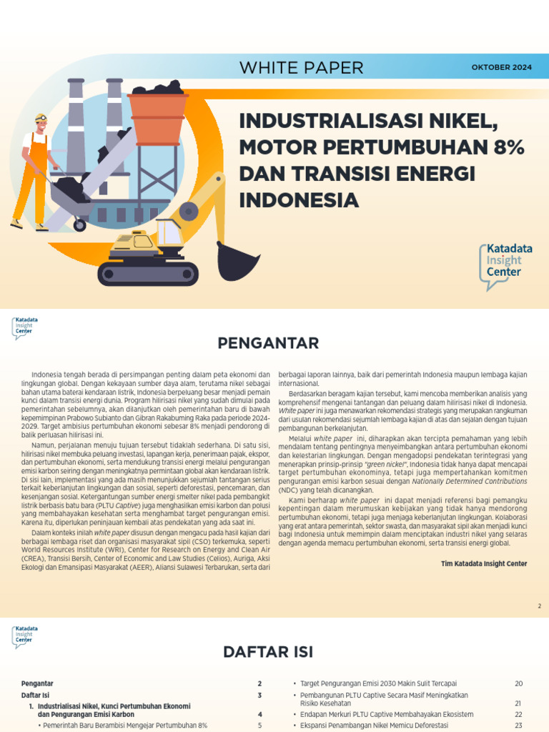 Industrialisasi Nikel Motor Pertumbuhan 8 Dan Transisi Energi Indonesia Indonesia | PDF
