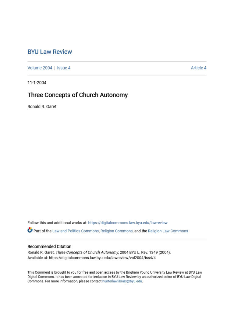 Three Concepts of Church Autonomy | PDF | Autonomy | John Rawls