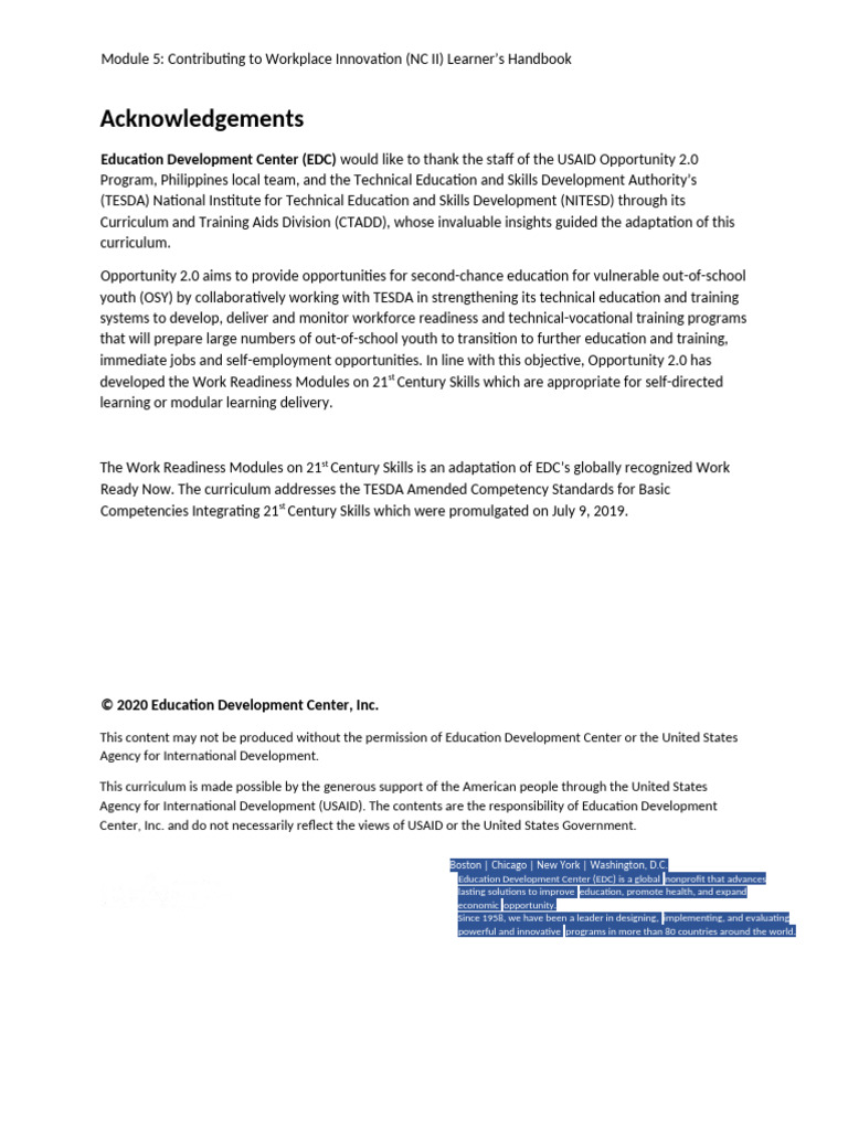 Module 5 - NC II - Contributing to Workplace Innovation | PDF ...