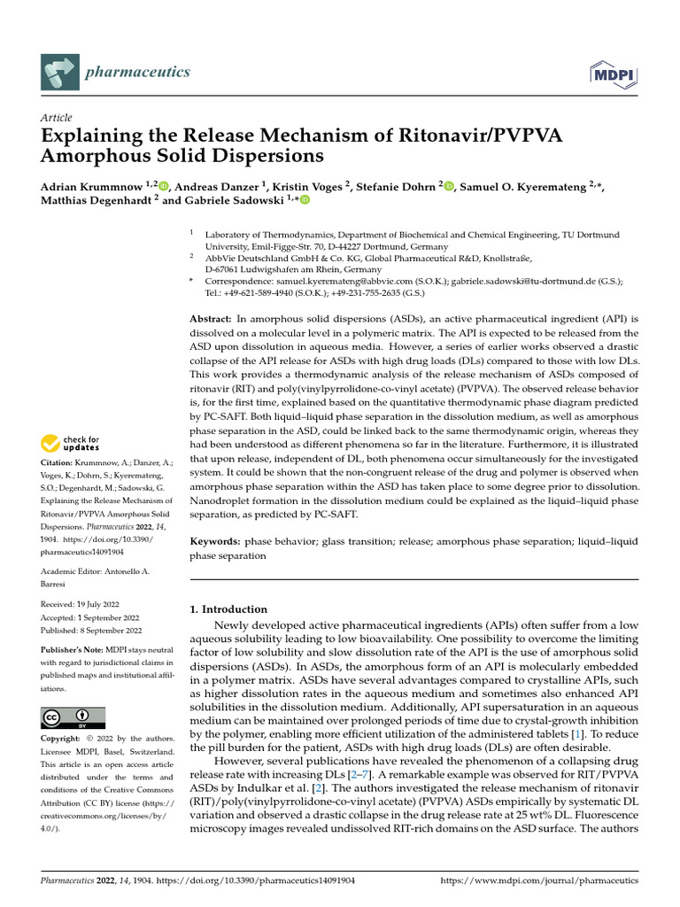 Explaining The Release Mechanism of Ritonavir-PVPVA Amorphous Solid ...