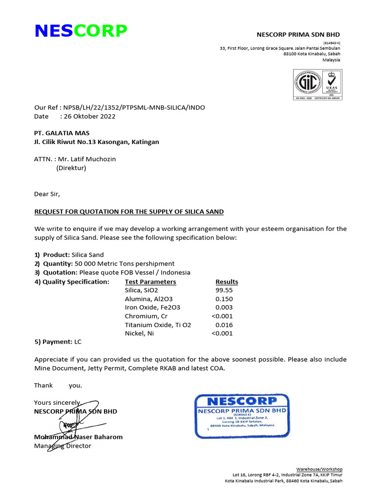 LH NPSB 22 1352 PTPSML MNB Silica Indo | PDF