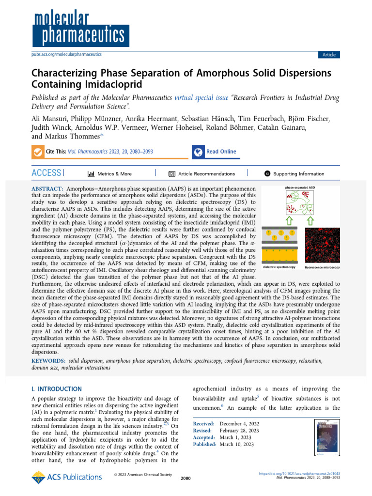 Characterizing Phase Separation of Amorphous Solid Dispersions ...