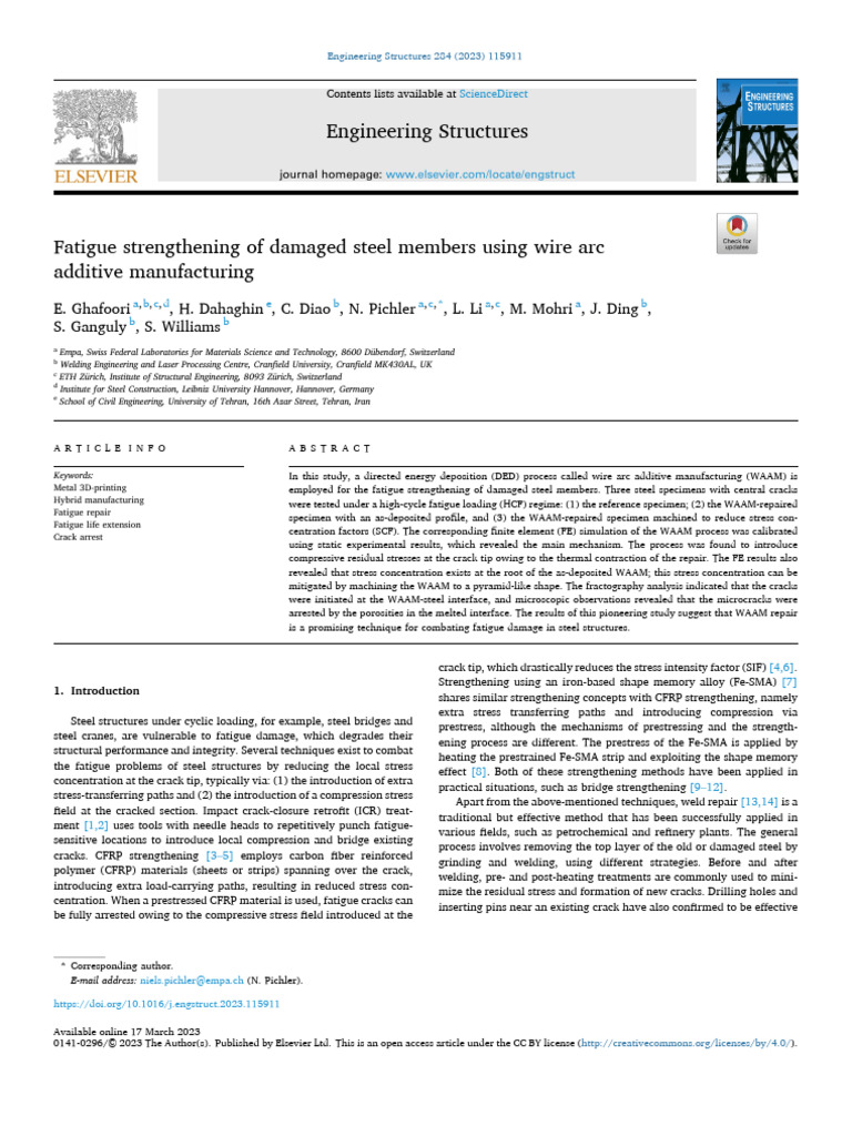 Fatigue Strengthening of Damaged Steel Members Using Wir - 2023 ...