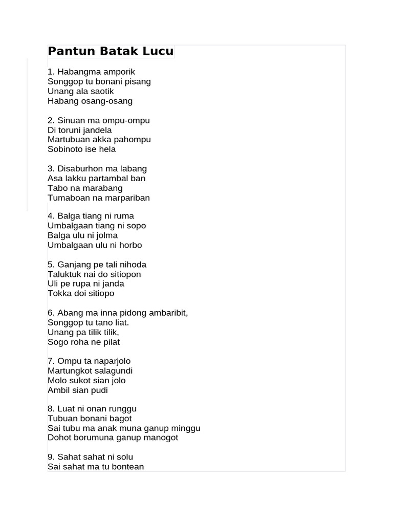 Pantun Lucu dalam Bahasa Batak | PDF