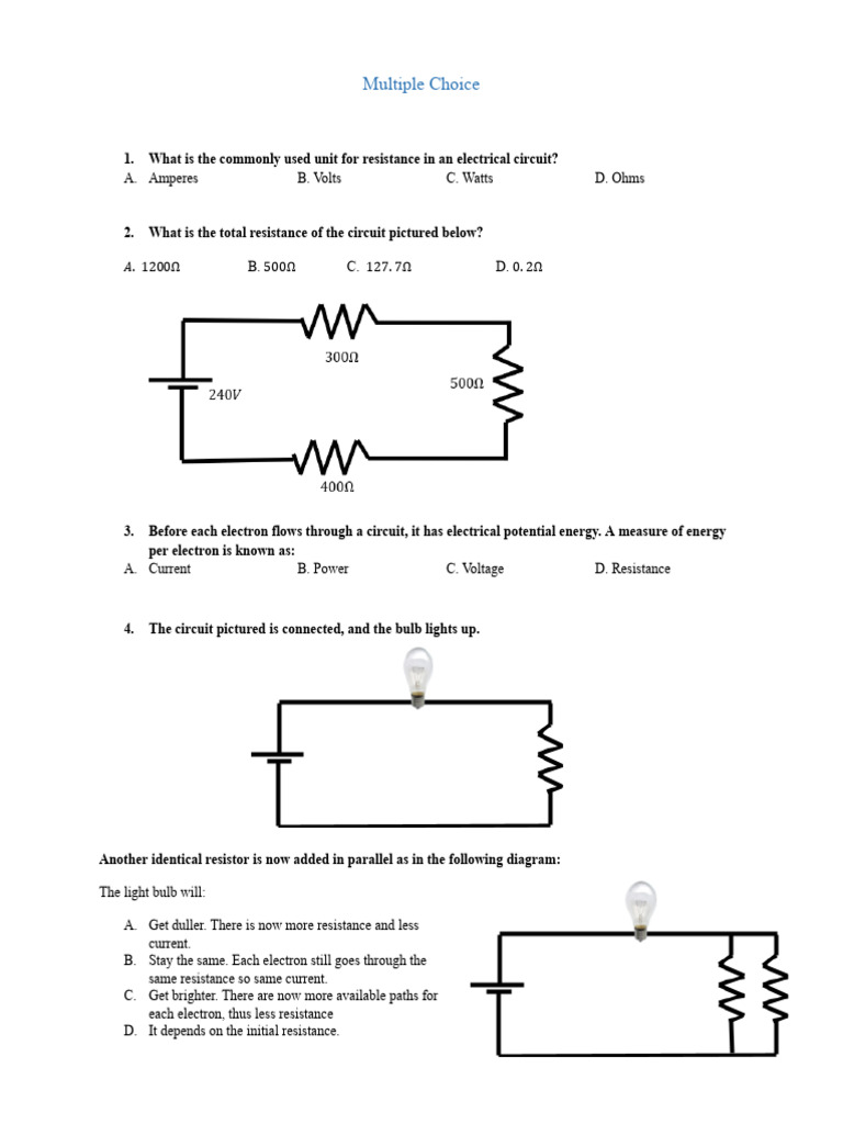 2019 Electricity Test | PDF | Electricity | Series And Parallel Circuits