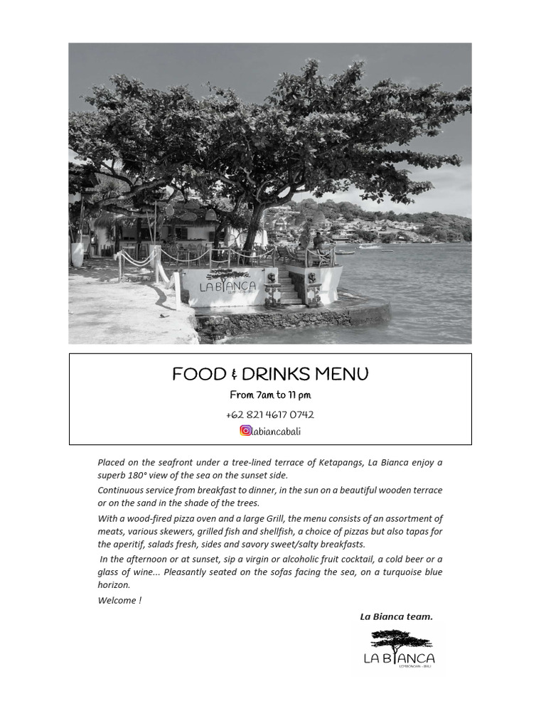 La Bianca Bali Food & Drink Menu | PDF | Salad | Drink