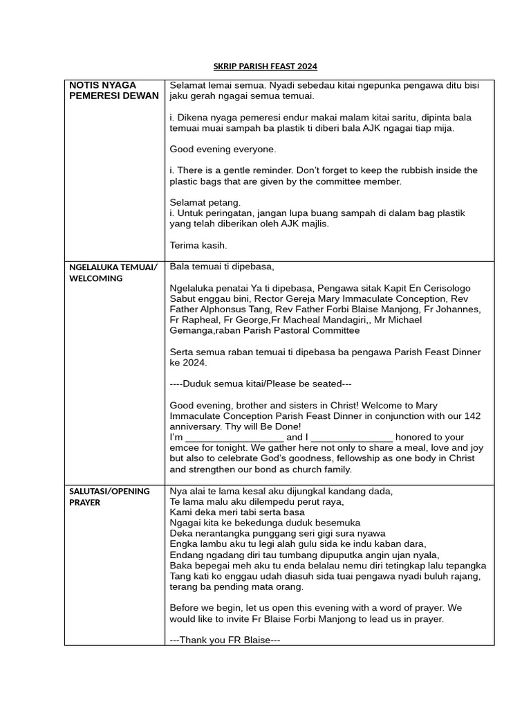 Skrip Parish Feast 2024 | PDF