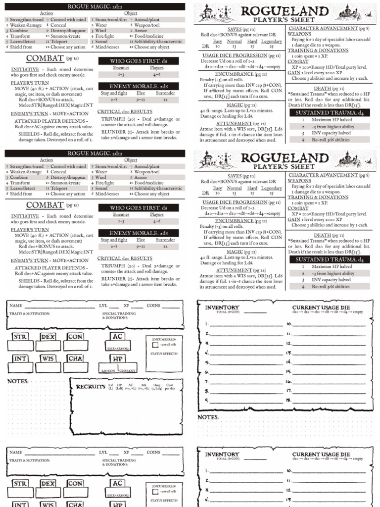 Rogueland Player Sheet | PDF
