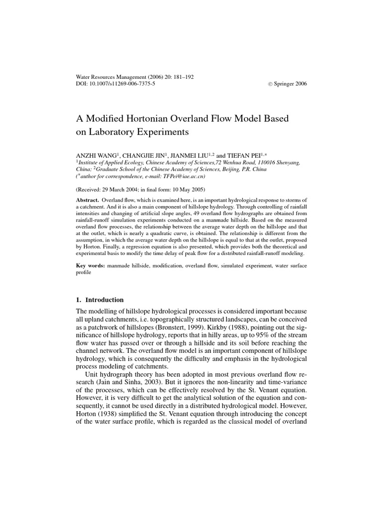 Modified Hortonian Overland Flow Model | PDF | Surface Runoff ...