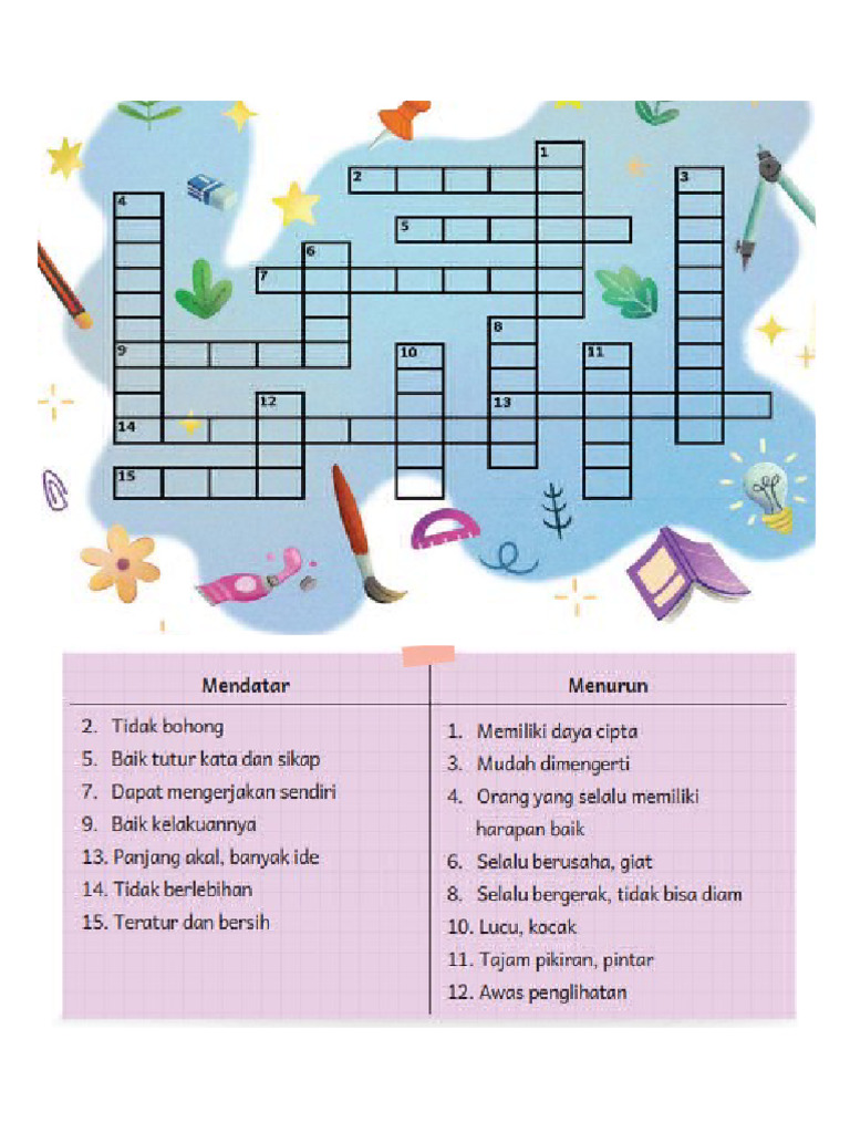 Game Tts Bahasa Indonesia Semester 1 Materi Kata Sifat | PDF