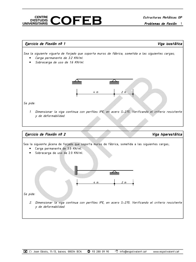 Ejercicios de Flexion | PDF | Viga (Estructura) | Ingeniería mecánica