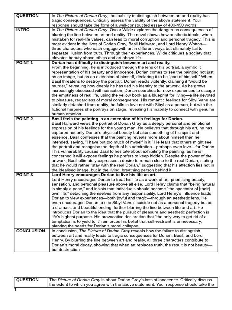 28 Dorian Essays Made Easy (Version 2) | PDF | The Picture Of Dorian Gray