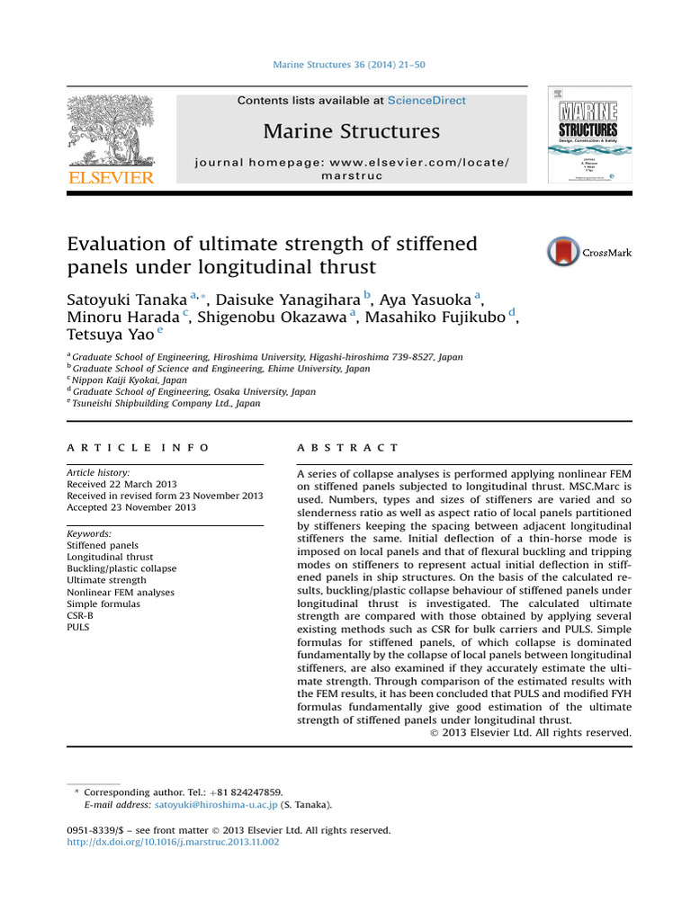 Tanaka Et Al. - 2014 - Evaluation of Ultimate Strength of Stiffened Panels Under Longitudinal ...