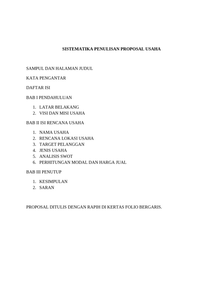 Sistematika Penulisan Proposal Usaha | PDF