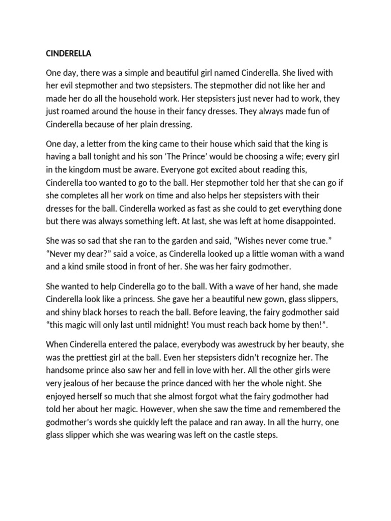 Cinderella Story For Beginner Storyteller | PDF | Cinderella ...