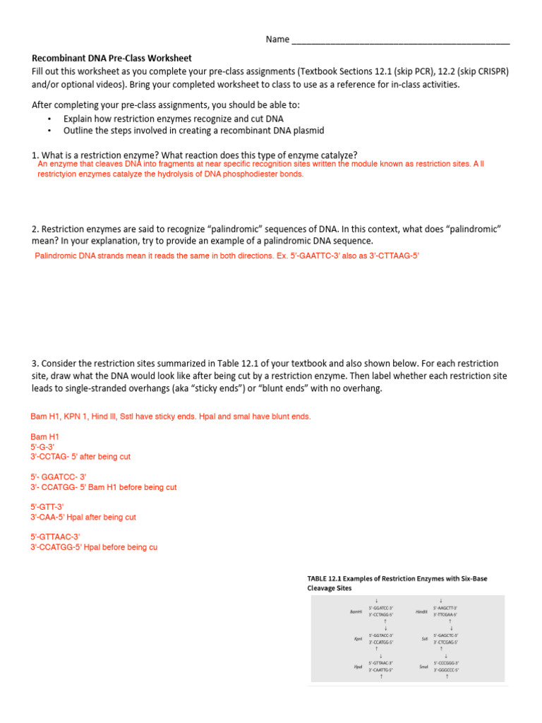 Week 9a.1 Recombinant DNA v2 | PDF | Restriction Enzyme | Plasmid