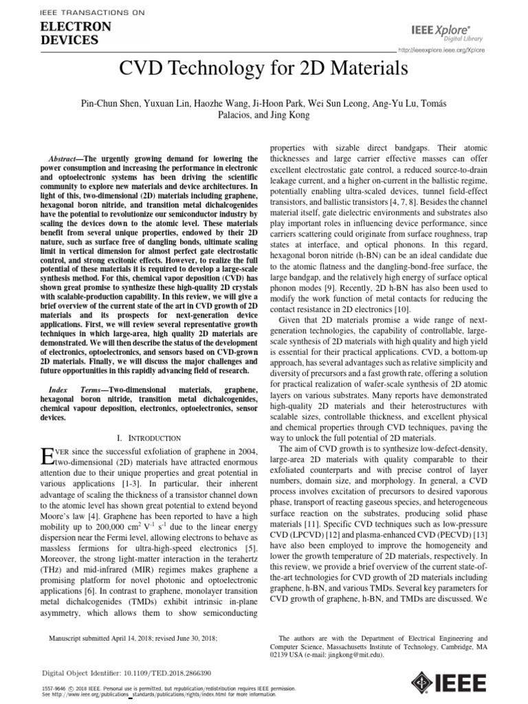 CVD Technology For 2D Materials IEEETED | PDF | Chemical Vapor ...