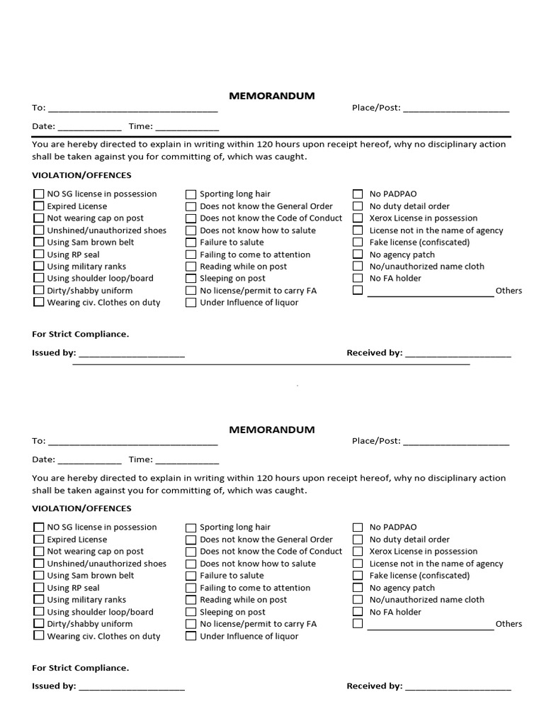 Disciplinary Action Explanation Memo | PDF | Uniforms | Dress Codes