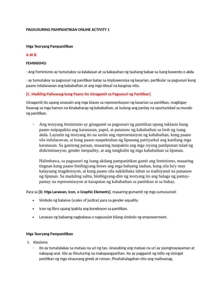 Pagsusuring Pampanitikan Online Activity 1 | PDF