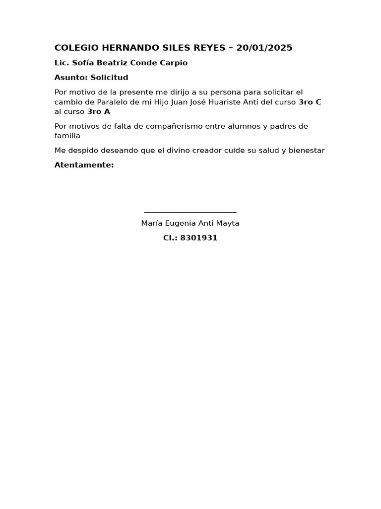 Solicitud de Cambio de Paralelo 3ro C a A | PDF