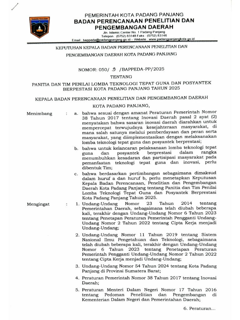 SK Tim Penilai Lomba TTG | PDF