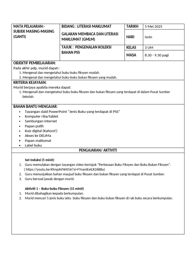 SR RPH M5-6 Pengenalan Koleksi Bahan PSS | PDF