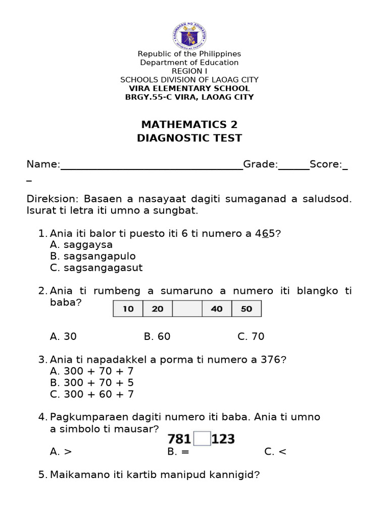Math-Diagnostic Test-23-24 | PDF
