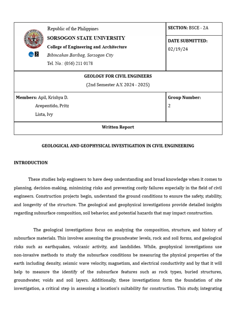 Geology Group 2 Written Report | PDF | Geophysics | Geology