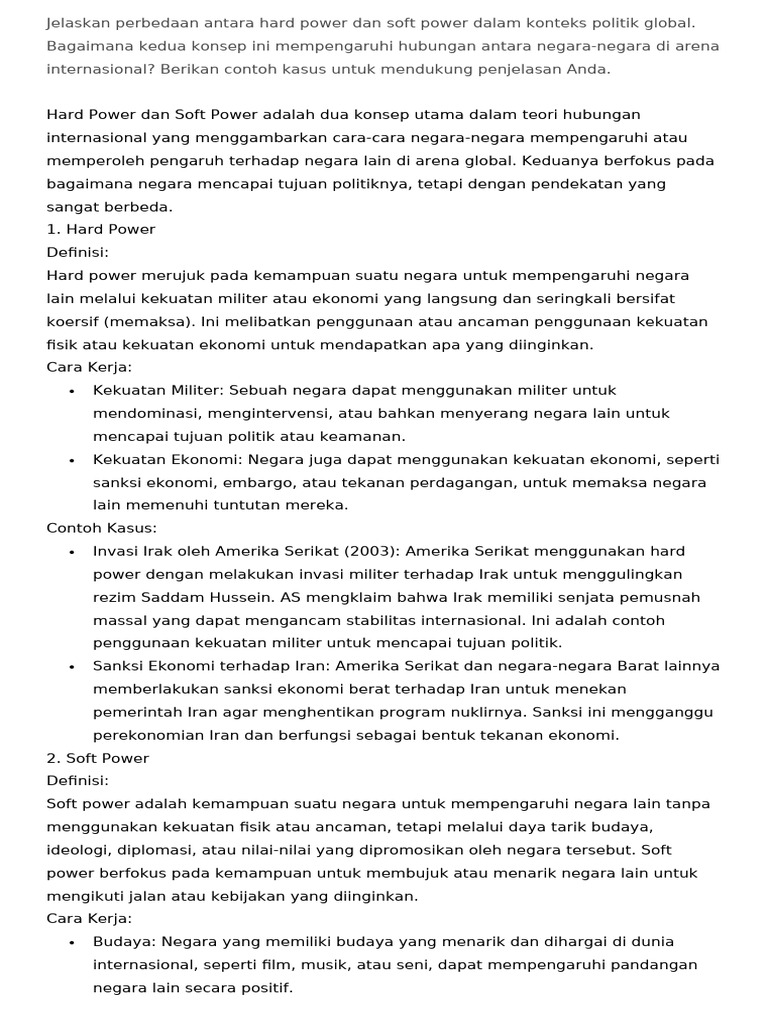Perbandingan Hard Power dan Soft Power | PDF