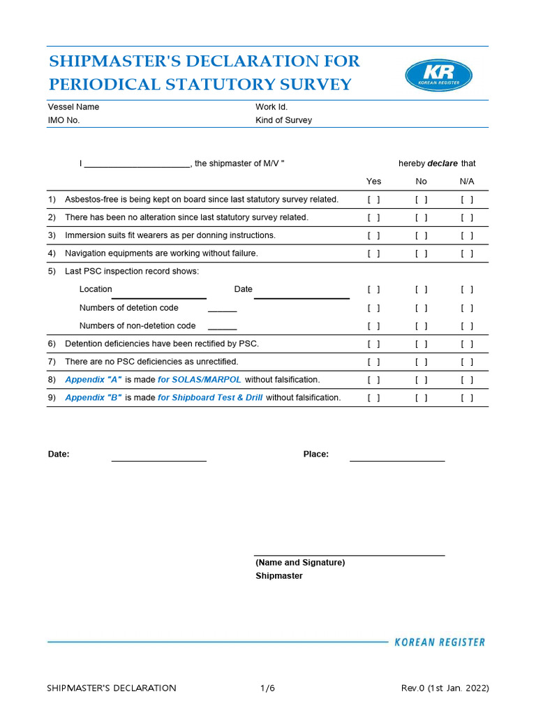Declaration by Master at Periodical Statutory Survey-1 | PDF