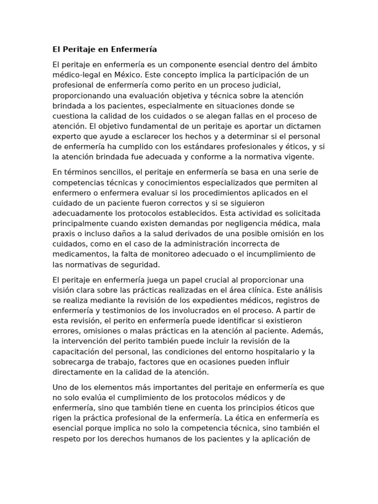 Peritaje en Enfermería: Evaluación Judicial | PDF | Enfermería ...