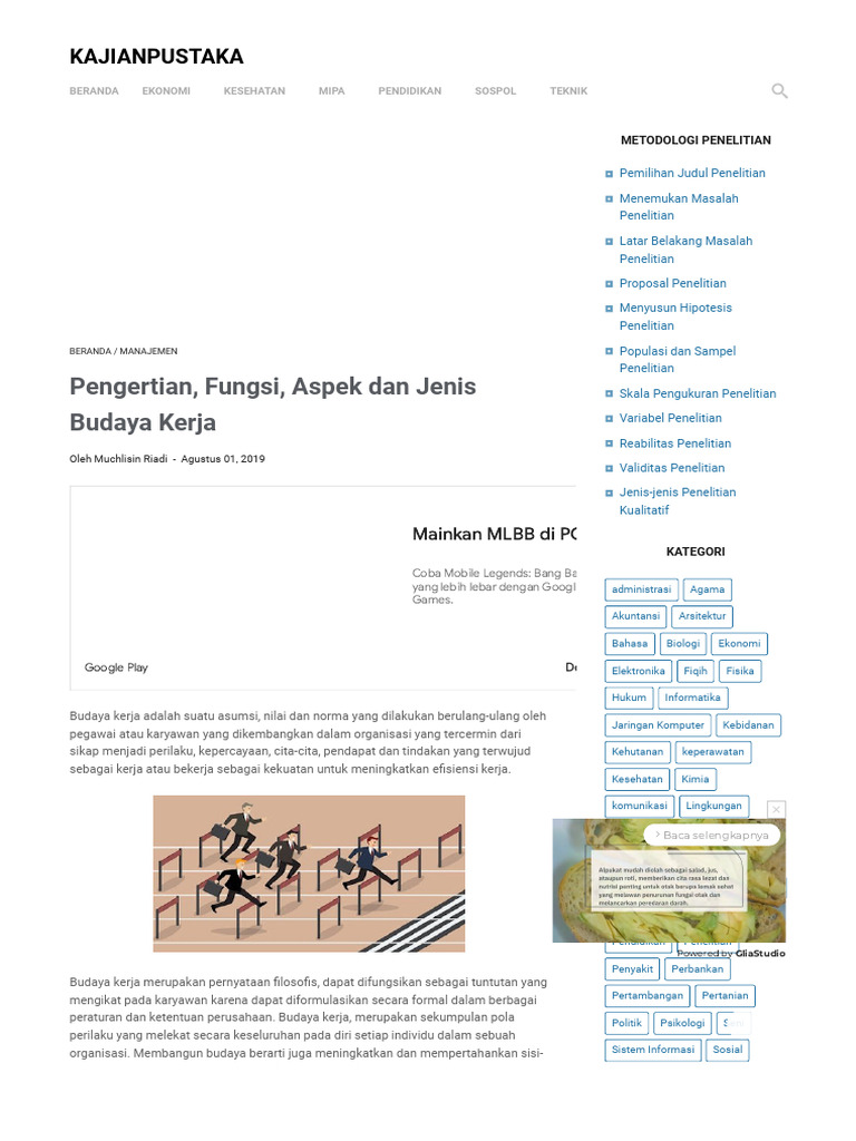 Pengertian, Fungsi, Aspek Dan Jenis Budaya Kerja - KajianPustaka | PDF