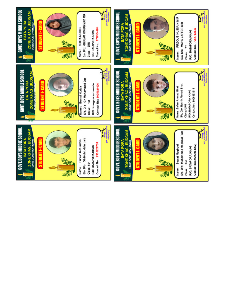 Student I-Cards for Batapora Khag | PDF