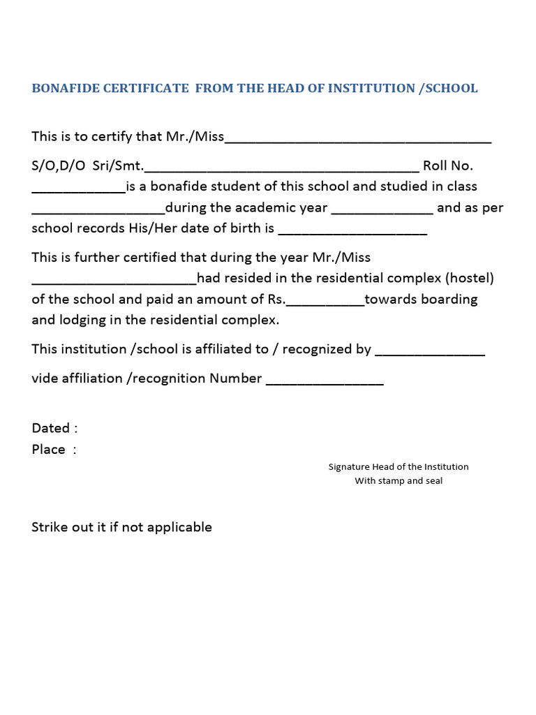 Bonafide Certificate from School Head | PDF